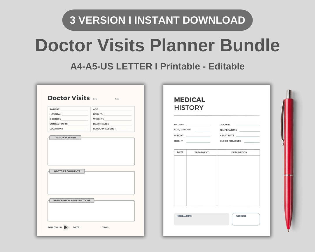 Minimal Doctor Visits Planner Printable I Medical Contact List Planner ...