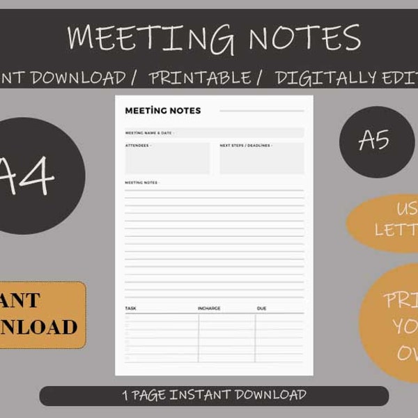 Meeting Minutes Template - Etsy