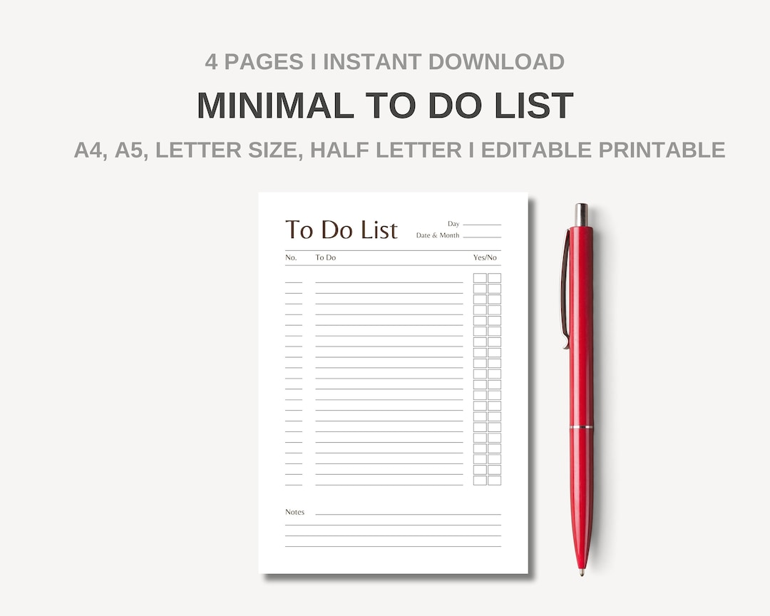 Minimal to Do List Printable I Simple Tasks List Template I ...