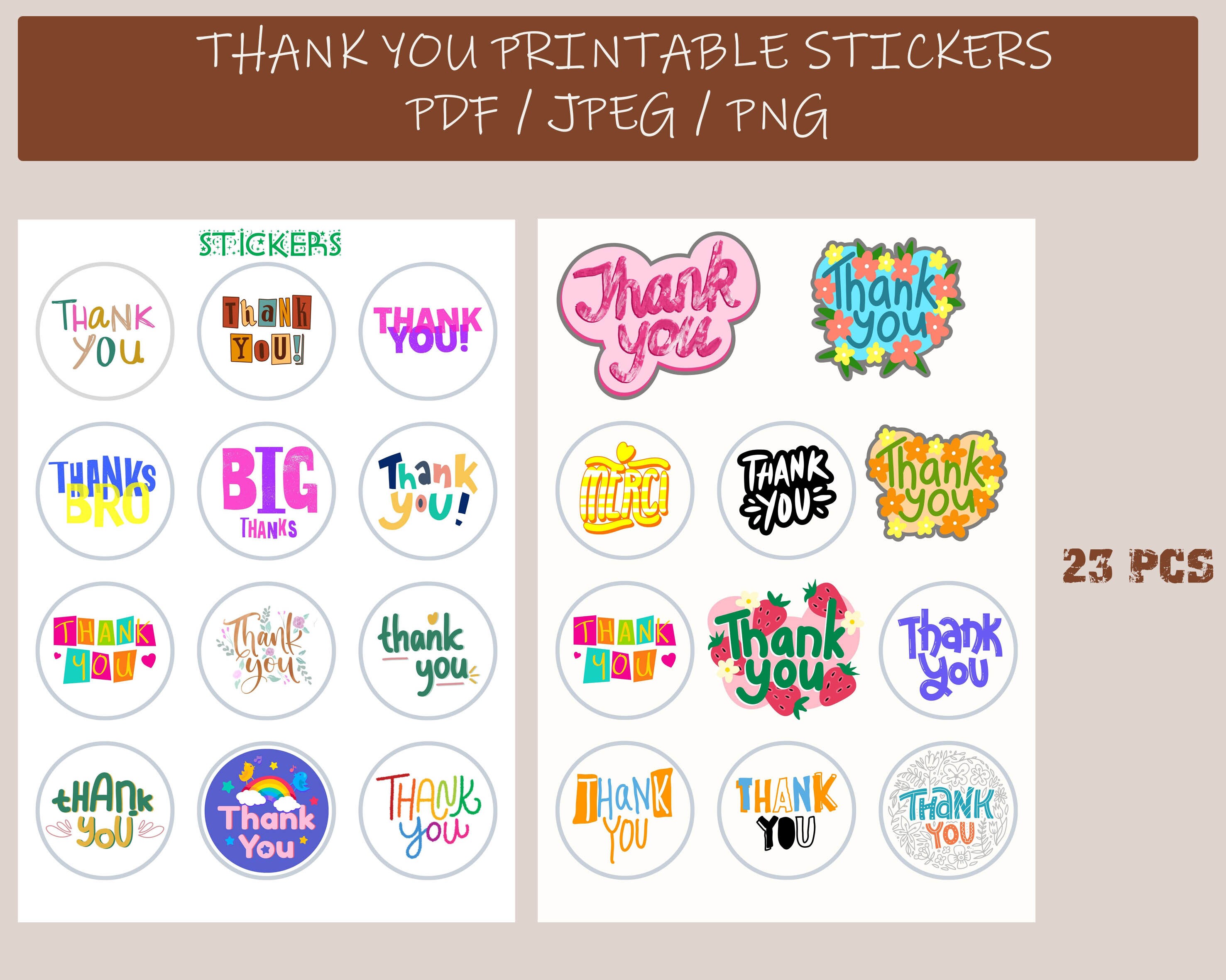 Thank You Stickers Printable I Printable Stickers Sheet I - Etsy