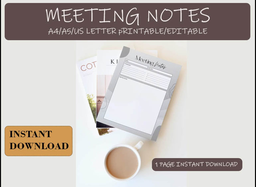 Meeting Notes Printable I Meetin Notes Template Printable I Meeting ...