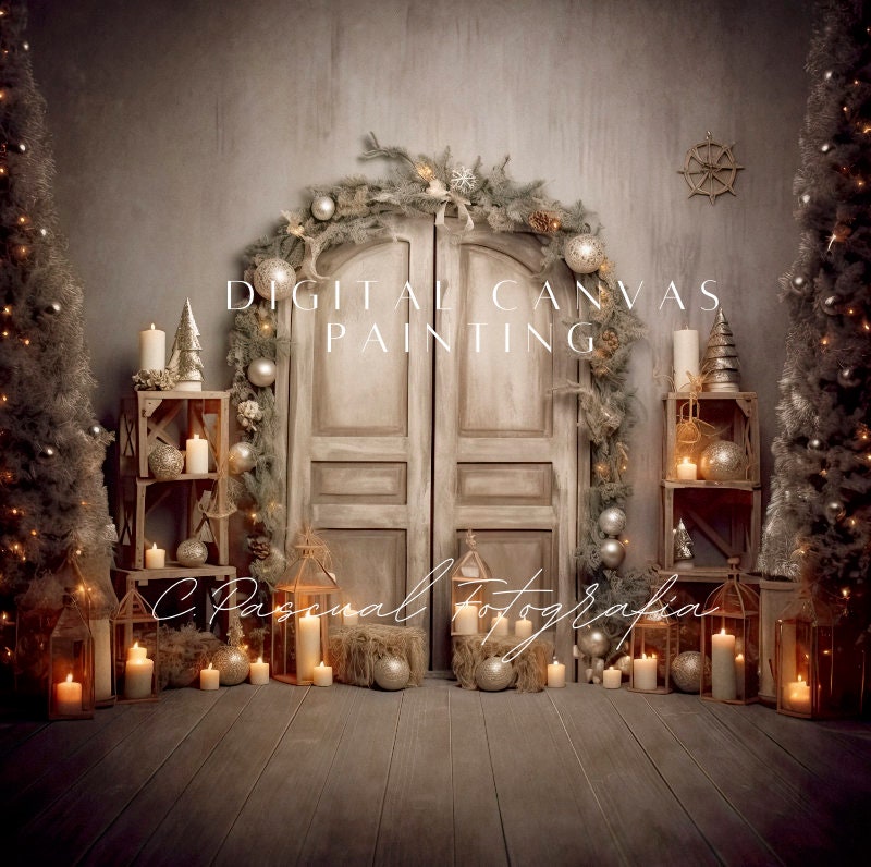 Rustic Christmas Digital Backdrop, White Christmas Background, Snow ...
