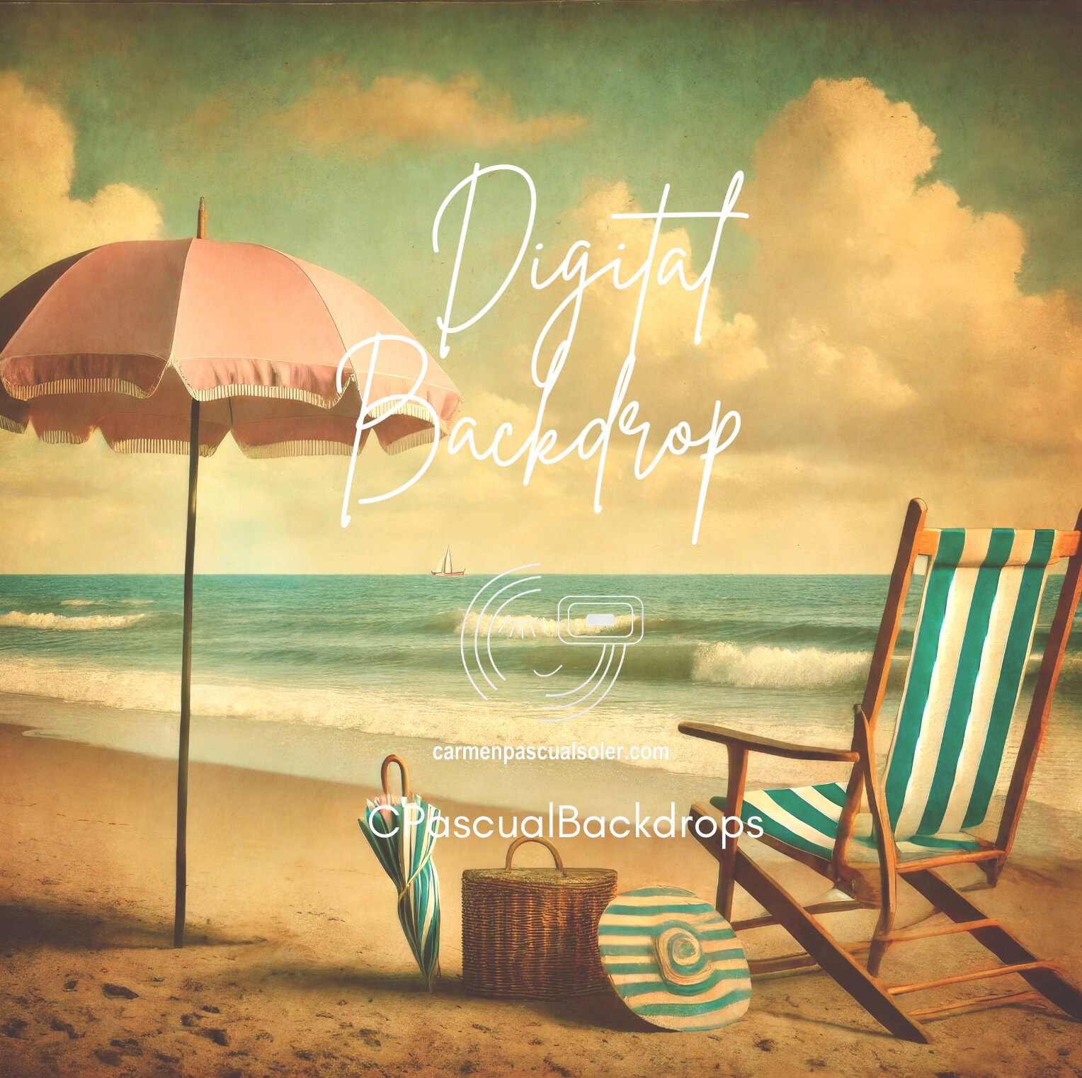 Vintage Summer Beach Digital Background for Photography - Retro Ocean ...