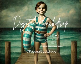 Vintage Summer Beach Digital Background for Photography Retro Ocean ...