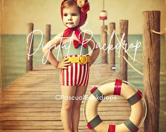 Vintage Summer Beach Digital Background for Photography Retro Ocean ...