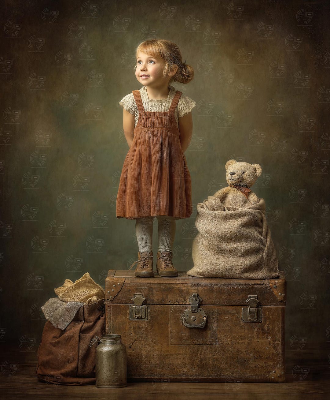 Vintage Rustic Teddy Bear & Trunk Digital Background | Newborn ...