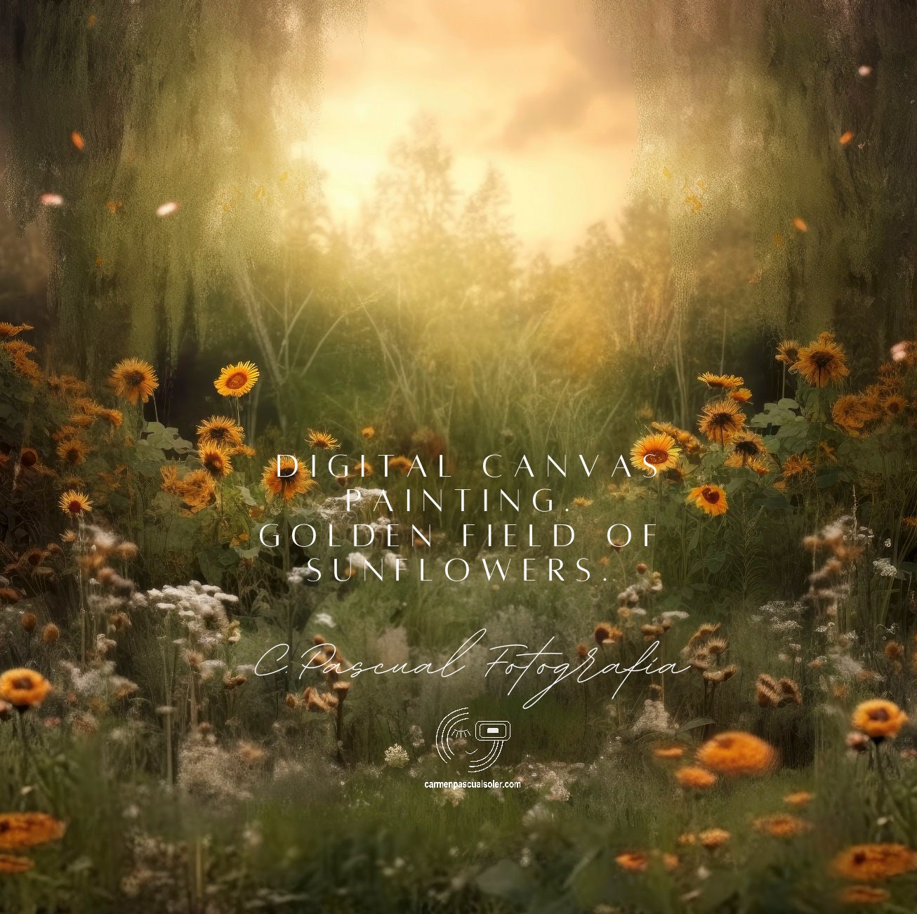 Sunflower Field Digital Background, Light Leak, Golden Light With ...