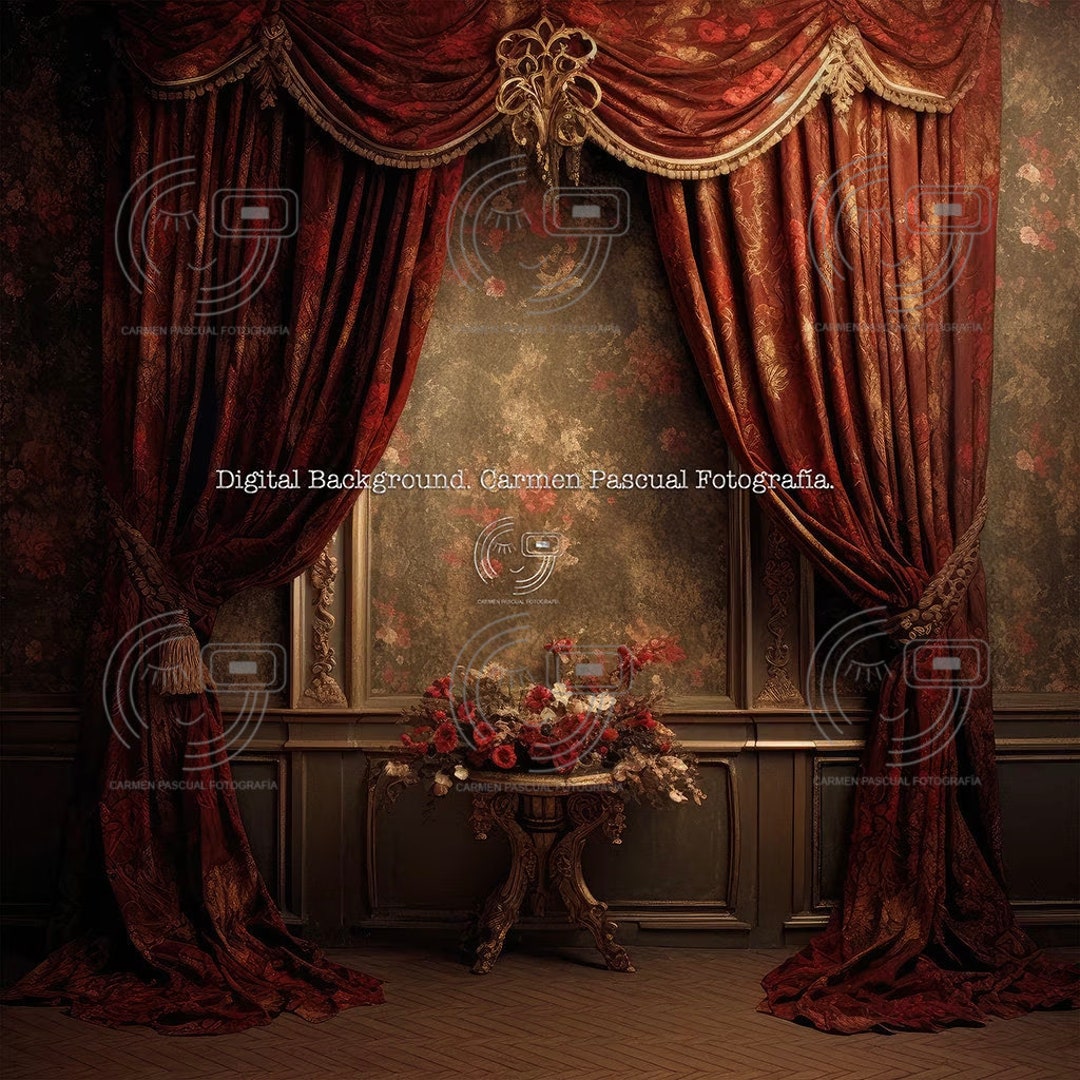 Baroque Floral Curtain, Fine Art Backdrop, Baroque Fine Art Digital ...
