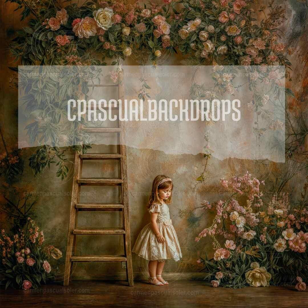 Vintage Ladder Floral Maternity Backdrop - Fine Art Digital Background ...