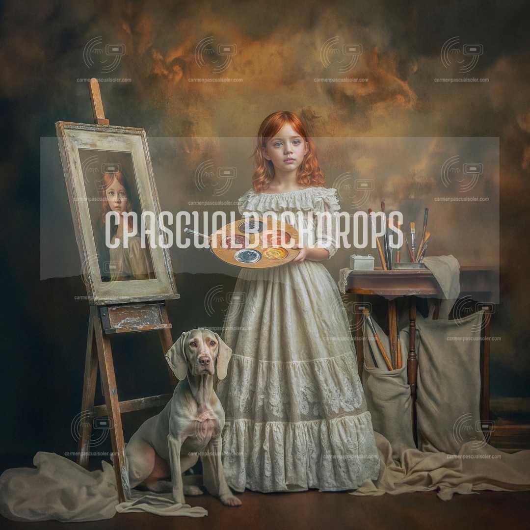 Vintage Artist Studio Digital Backdrop - Rustic Easel and Brushes ...