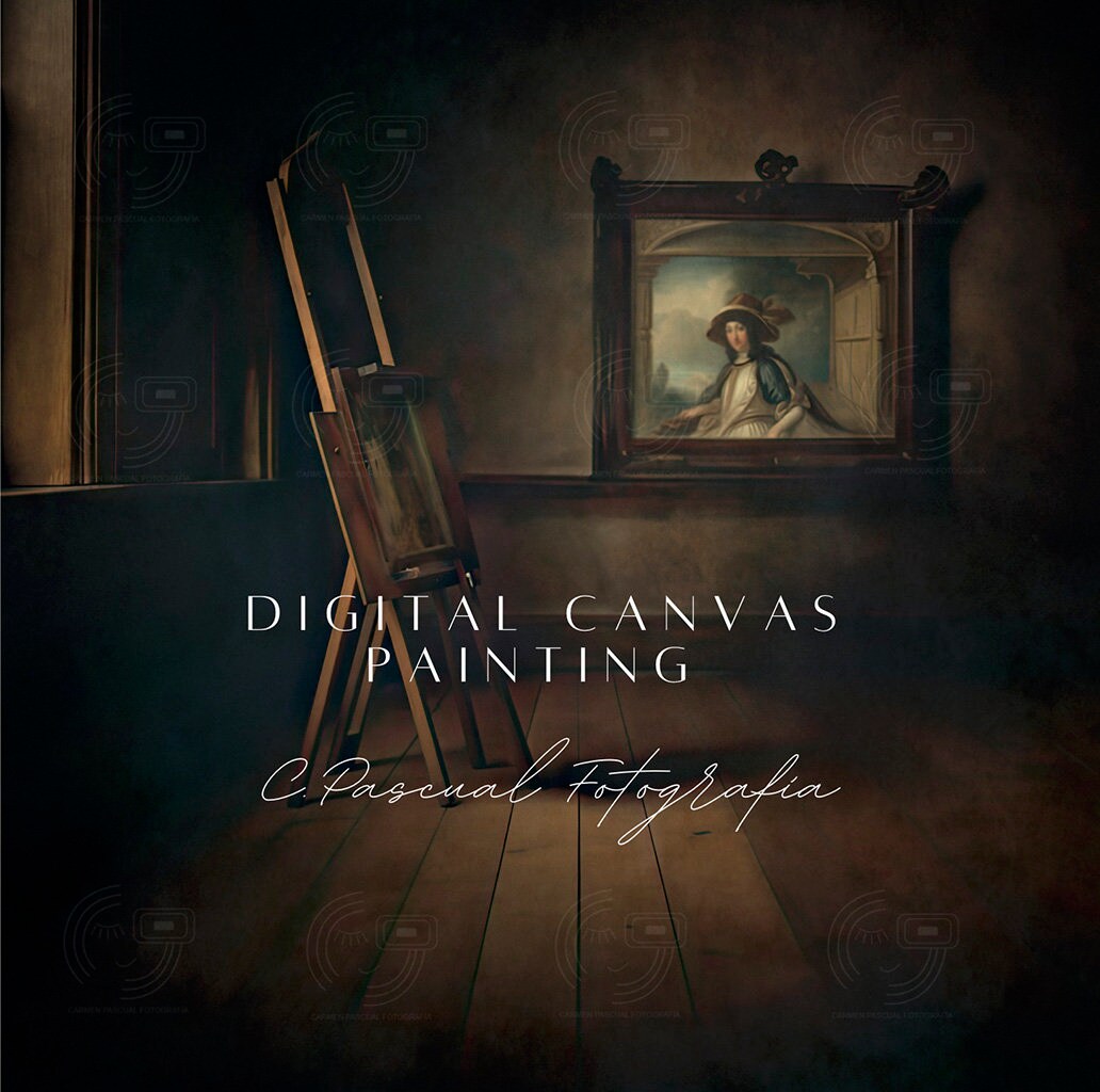 Digital Background of Room, Easel With Canvas, Picture, Painting ...