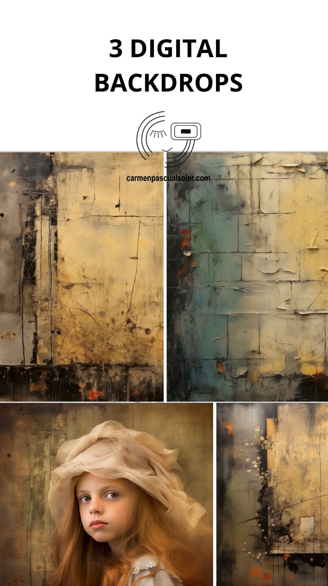 3 Beige Textures Digital Backgrounds, Background Overlays, Studio ...