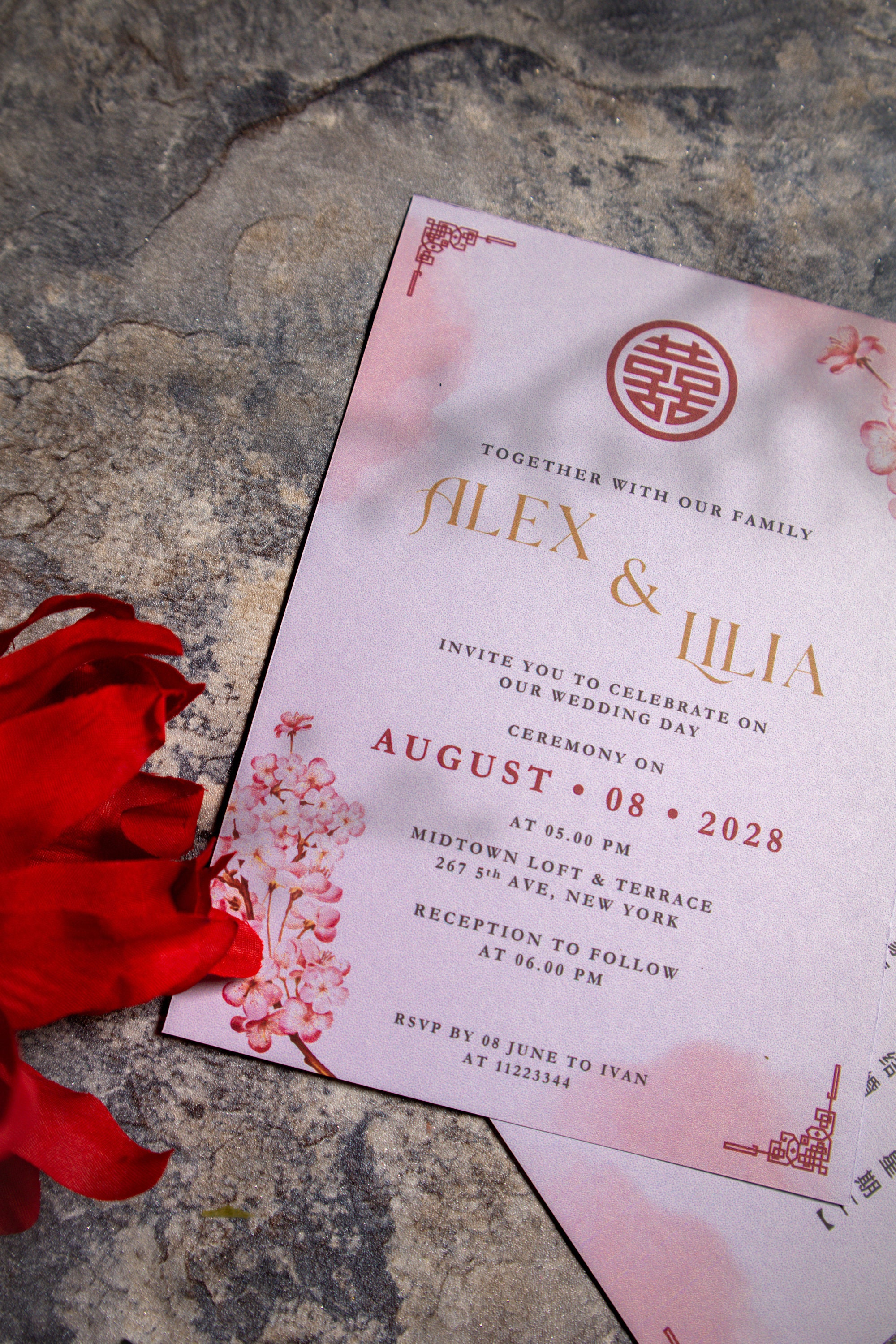 Chinese Wedding Invitation Template, Cherry Blossom, Sakura, Chinese ...
