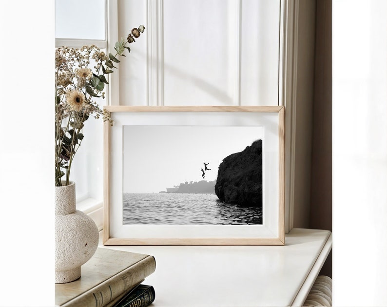 Cliff Dive Print, Black and White Fine Art Photography, Ocean Jump ...