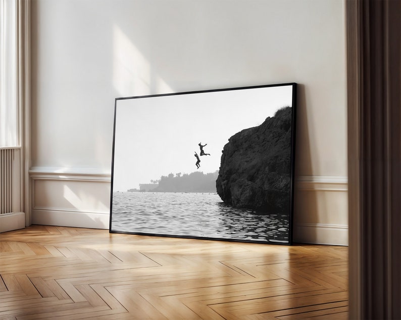 Cliff Dive Print, Black and White Fine Art Photography, Ocean Jump ...