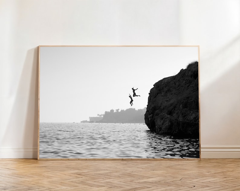 Cliff Dive Print, Black and White Fine Art Photography, Ocean Jump ...