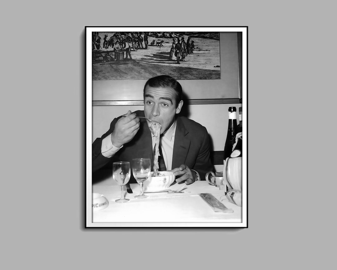 James Bond Eating Spaghetti Poster, Black and White Vintage Print ...