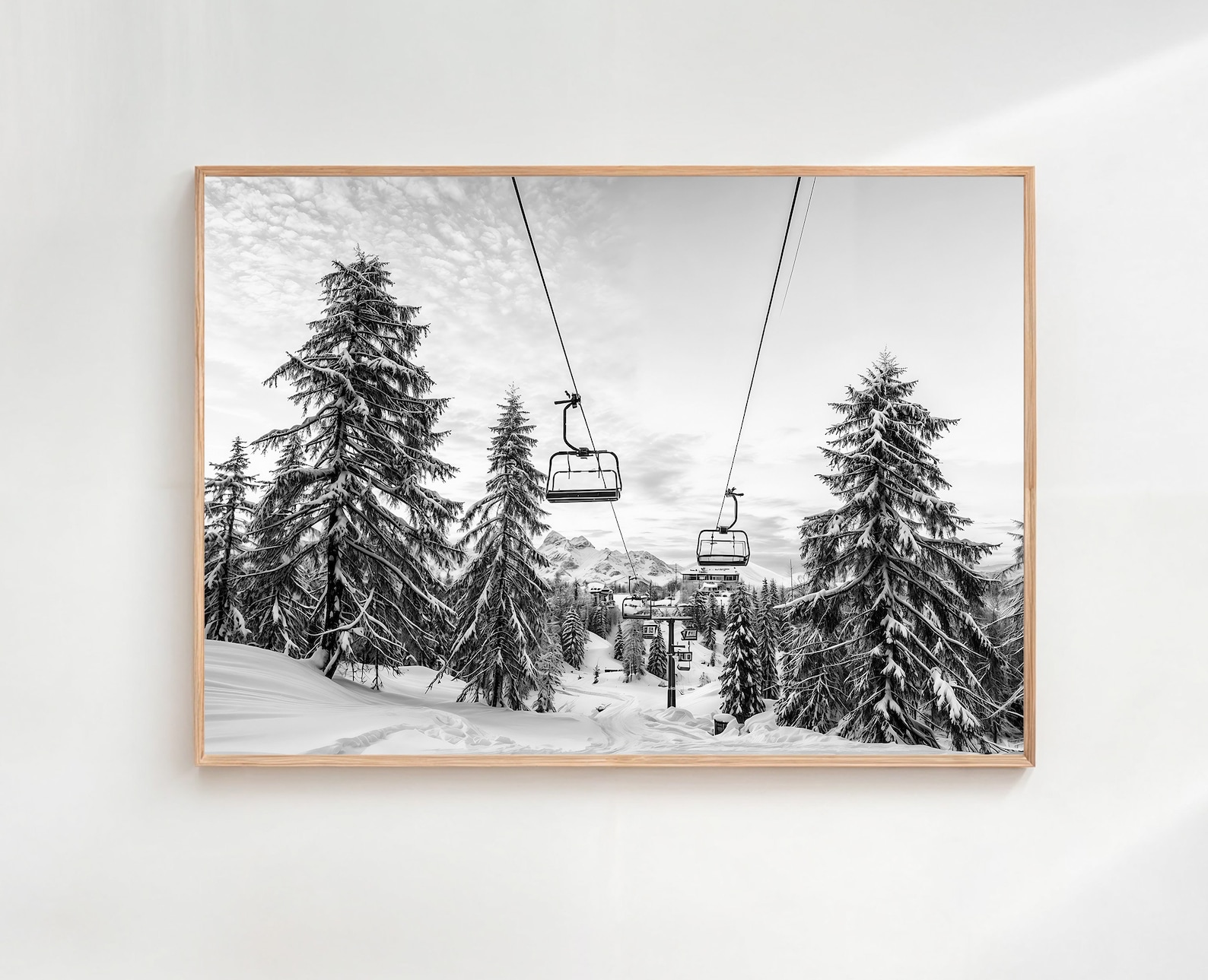 Ski Lift Print, Black and White, Snowy Mountain Wall Art, Ski Lodge ...