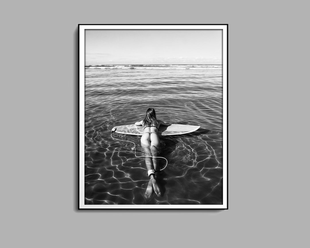 Surfer Girl Print, Black and White, Woman Surfing Poster, Beach House ...