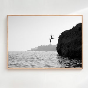 Cliff Dive Print, Black and White Fine Art Photography, Ocean Jump ...