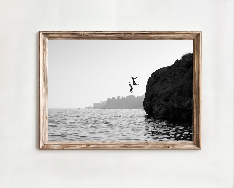 Cliff Dive Print, Black and White Fine Art Photography, Ocean Jump ...