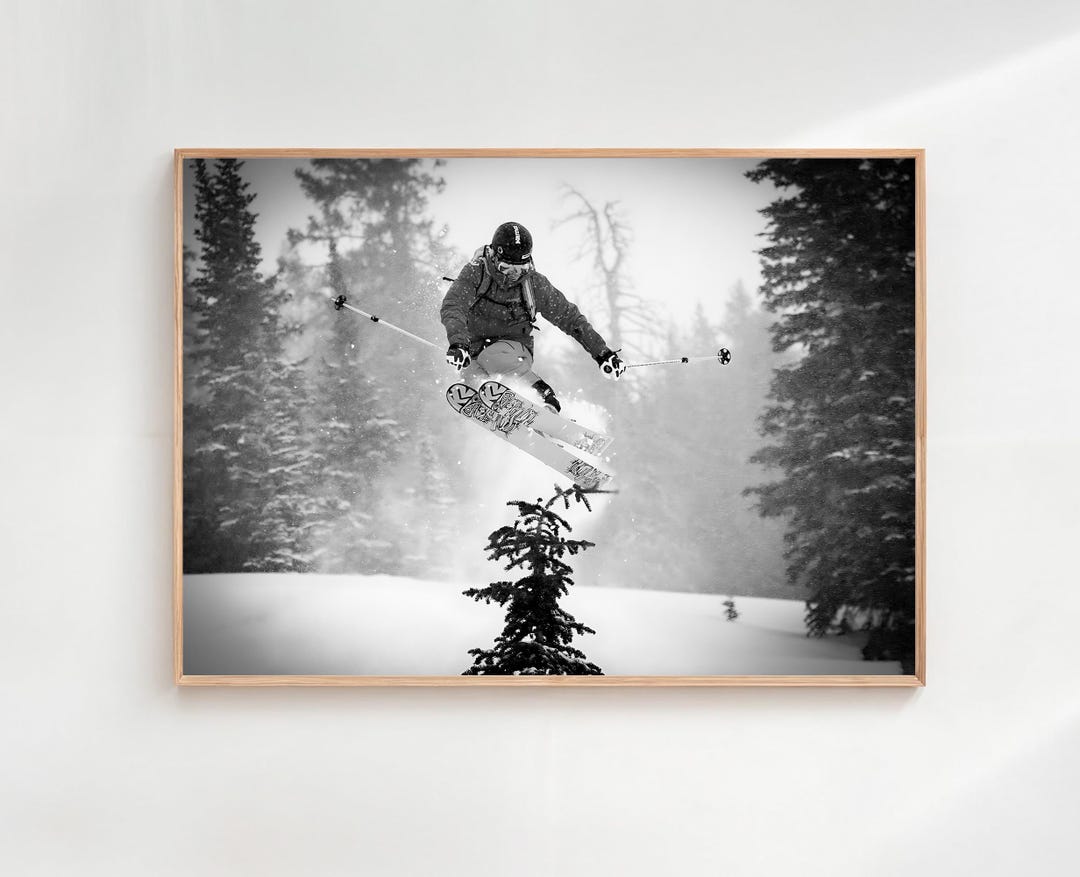 Ski Jumper Poster, Black and White, Vintage Skiing Photo Print, Ski ...