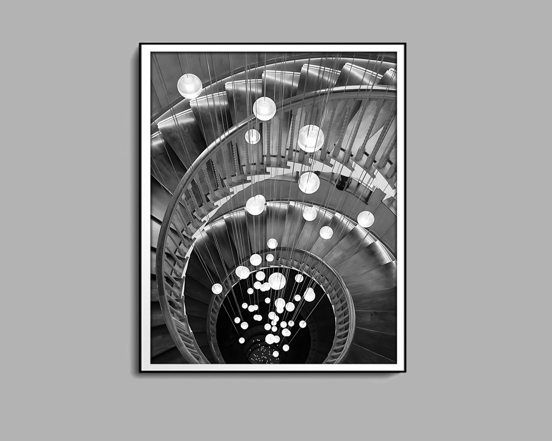 Vertigo Stairs Print, Black and White, Wall Art, Vintage Print, Spiral ...