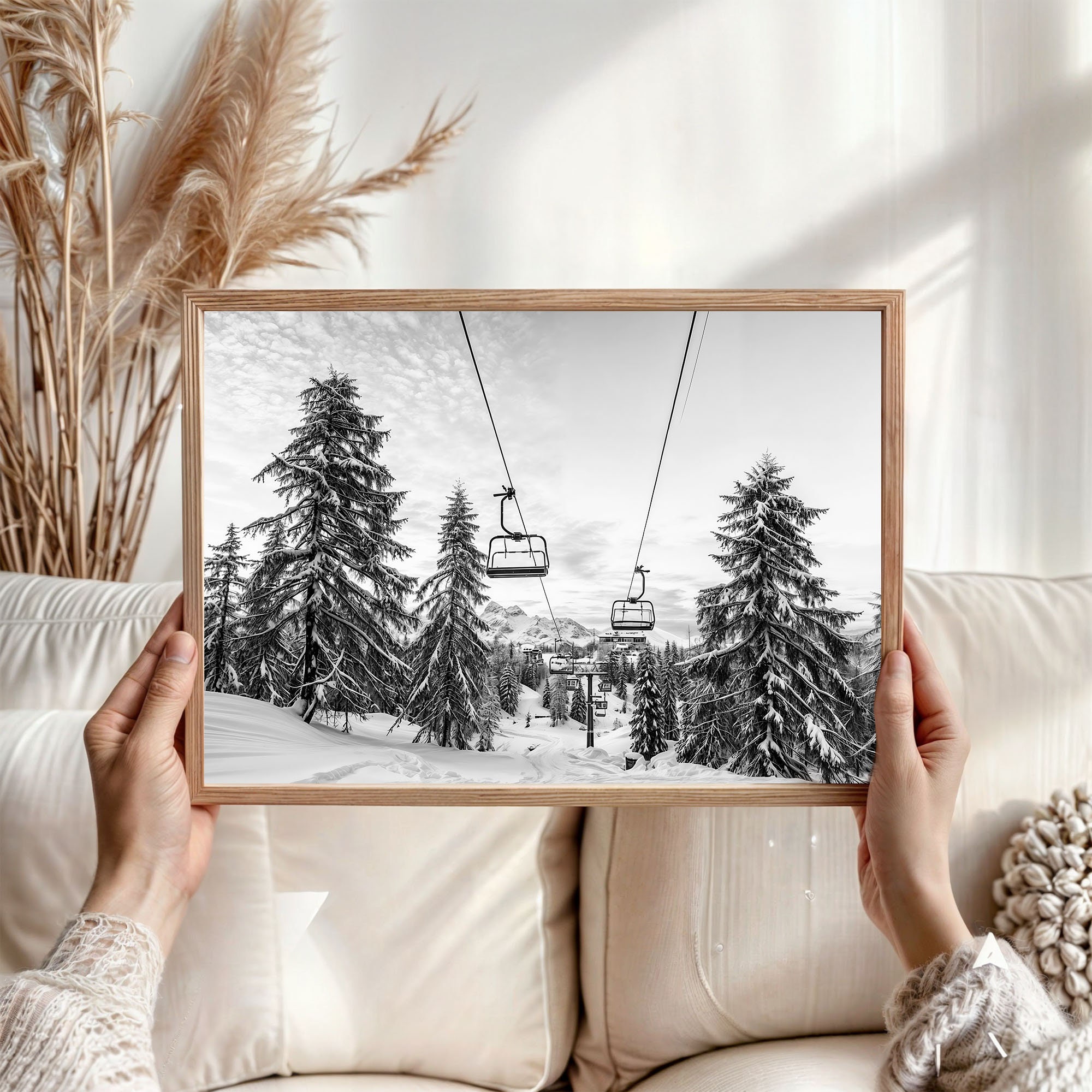 Ski Lift Print, Black and White, Snowy Mountain Wall Art, Ski Lodge ...