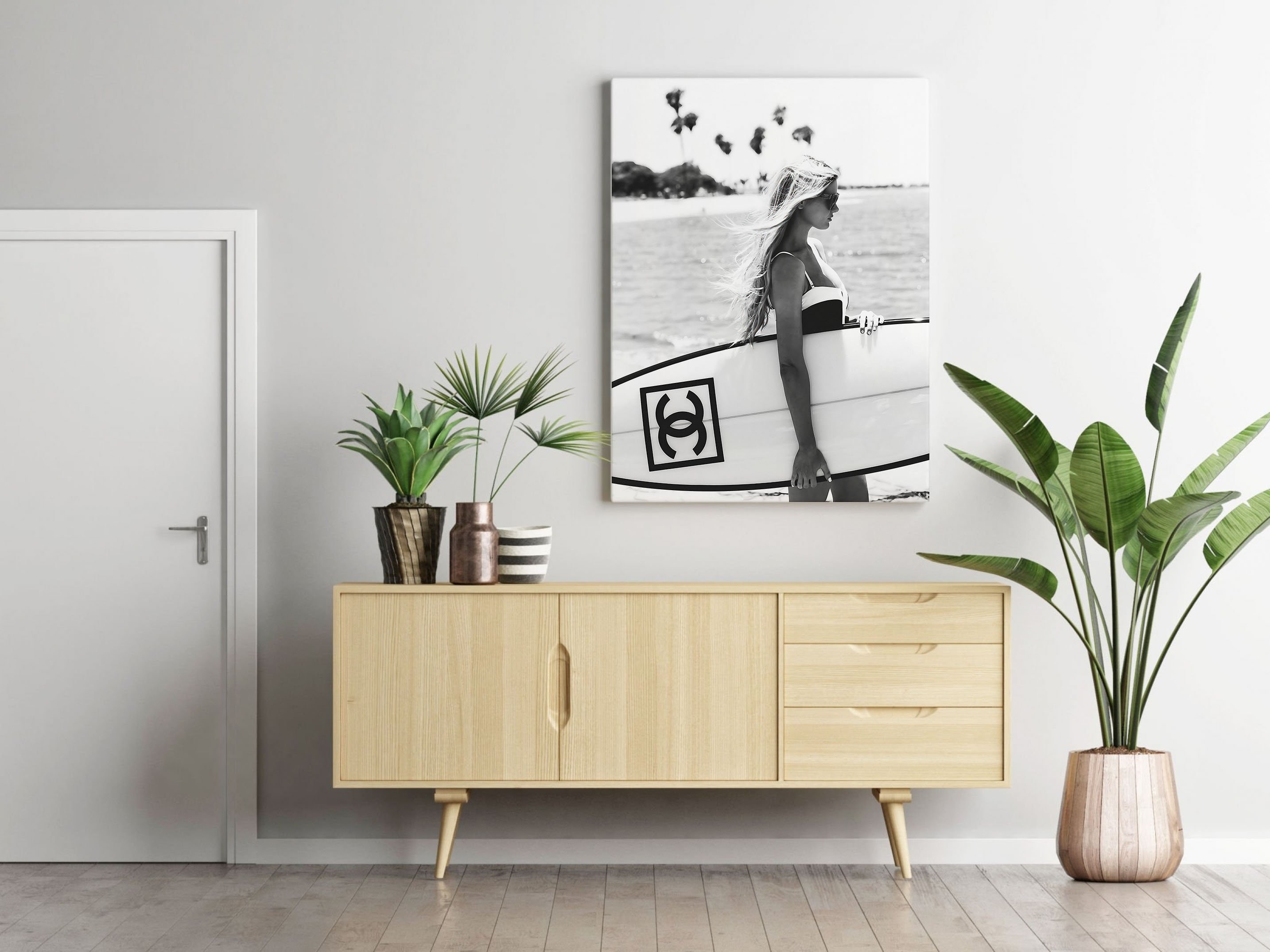 Surfer Girl Poster Surfboard Wall Art Black and White - Etsy