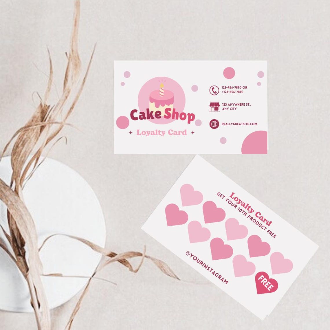 Pink Cake Shop Loyalty Card Template: Editable Bakery Rewards (canva ...