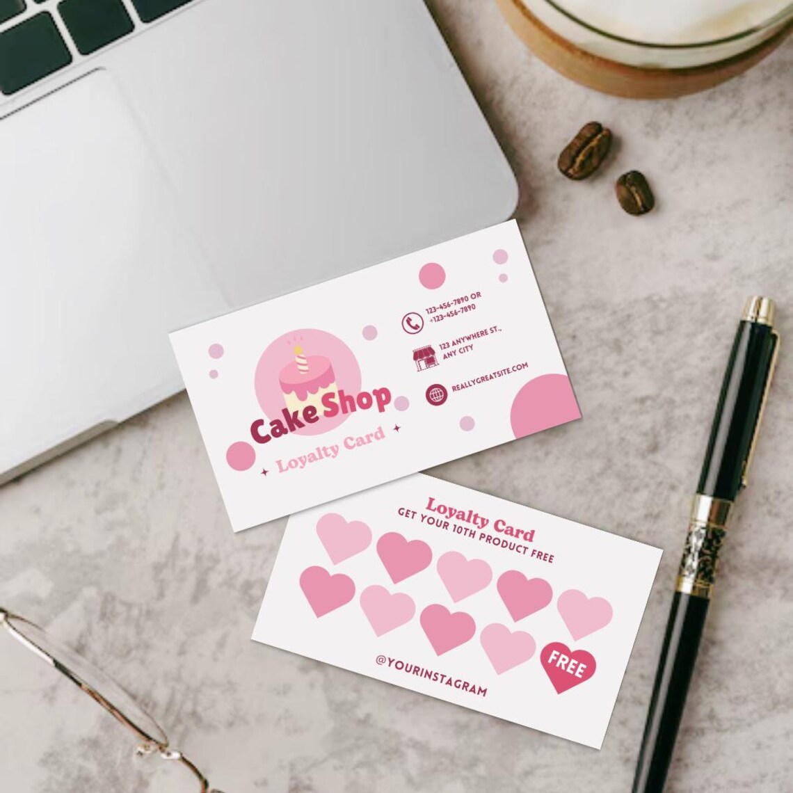 Pink Cake Shop Loyalty Card Template: Editable Bakery Rewards (canva ...