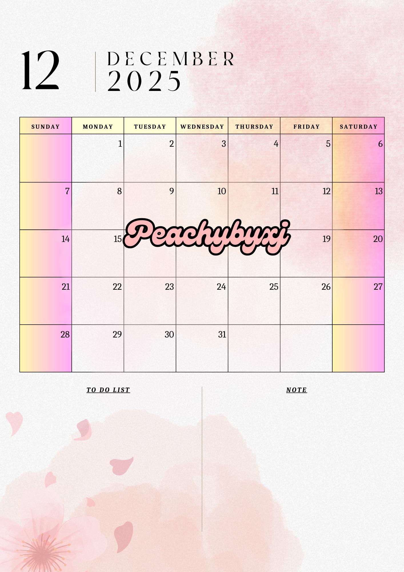 2025 Digital Calendar | INSTANT DOWNLOAD | PRINTABLE | White Sakura ...