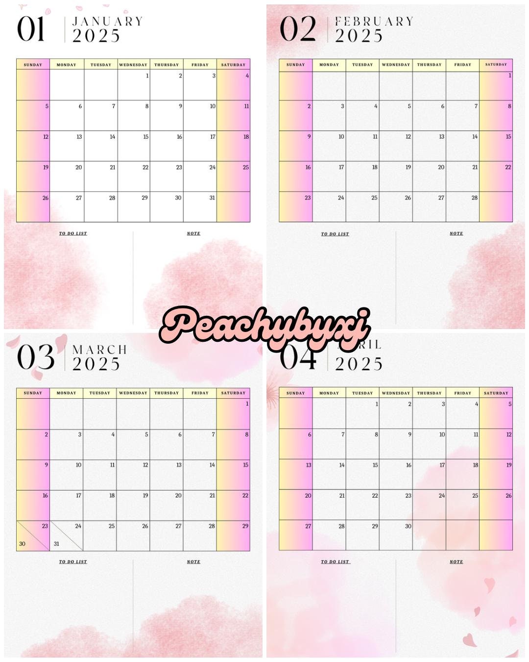 2025 Digital Calendar | INSTANT DOWNLOAD | PRINTABLE | White Sakura ...