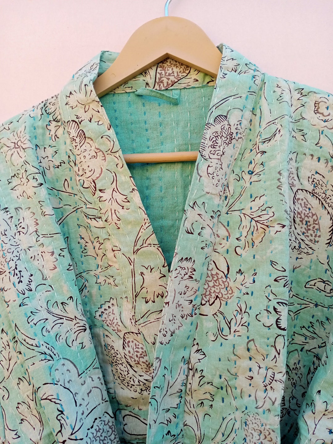 Indian Handmade Floral Kantha Robe Kantha Jacket Japanese Style Floral ...