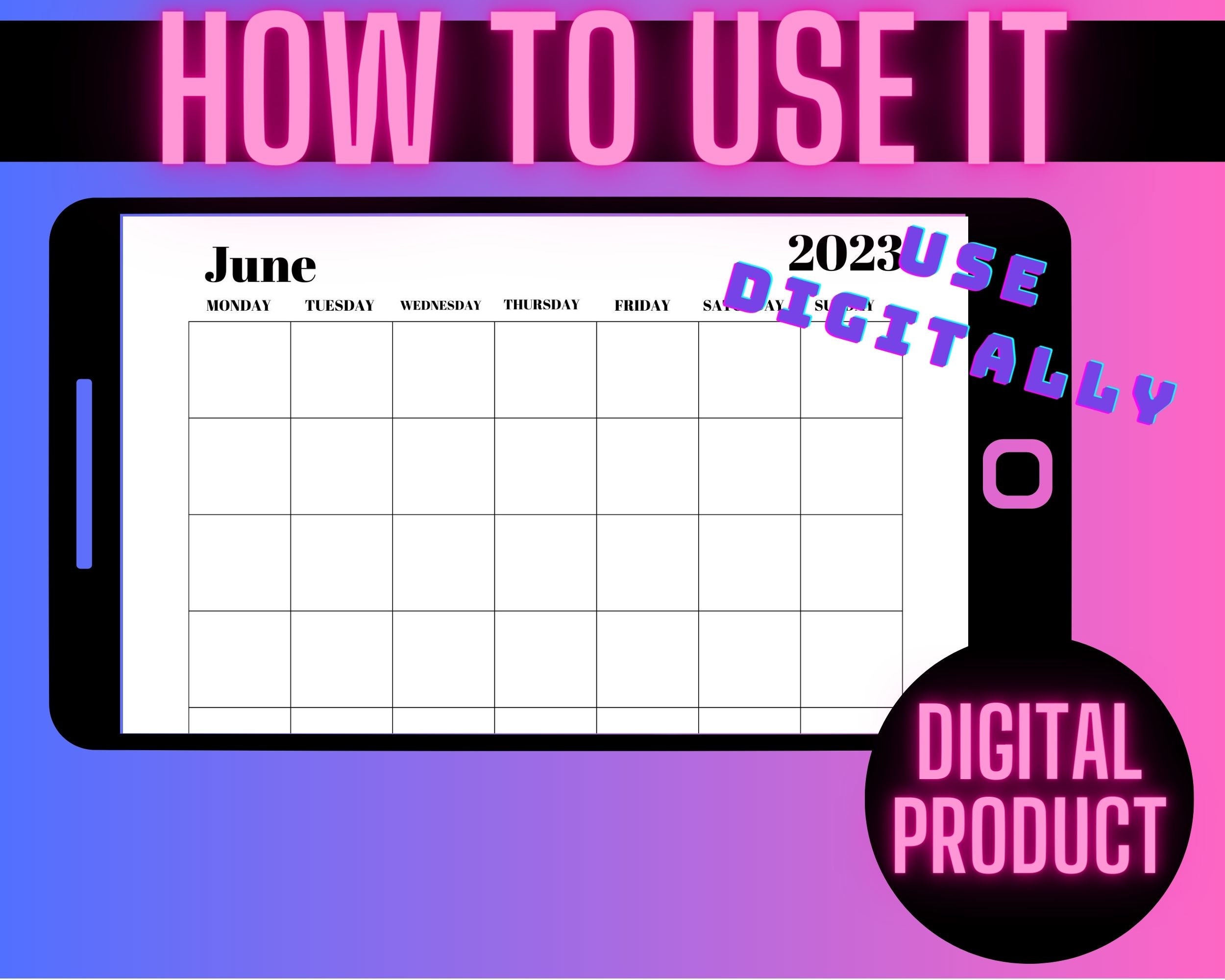 Blank Monthly Calendar 2023, Calendar 2023, Undated Calendar, Printable ...