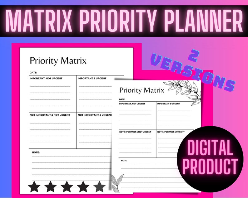 Priority Matrix Printable, Decision Matrix, Eisenhower Matrix, My ...