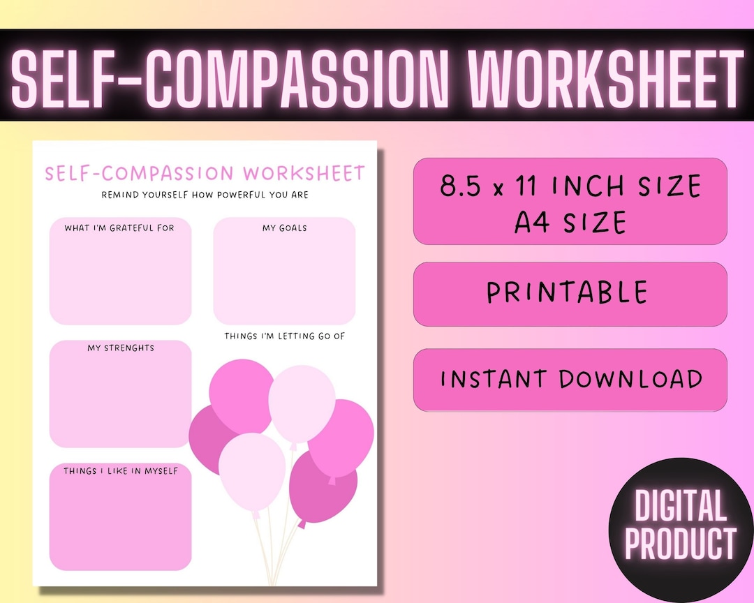 Printable Self-compassion Worksheet, Self-care Worksheet, Self-care ...