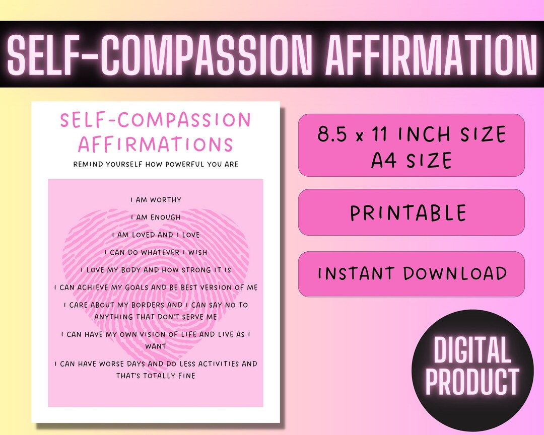 Printable Self-compassion Affirmation, Self-compassion Journal ...