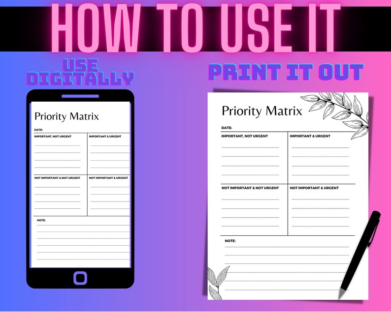 Priority Matrix Printable, Decision Matrix, Eisenhower Matrix, My ...