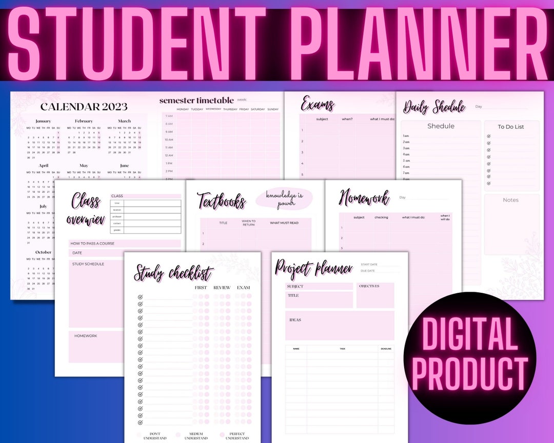 Printable Student Digital Planner, Academic Planner Printable, College ...