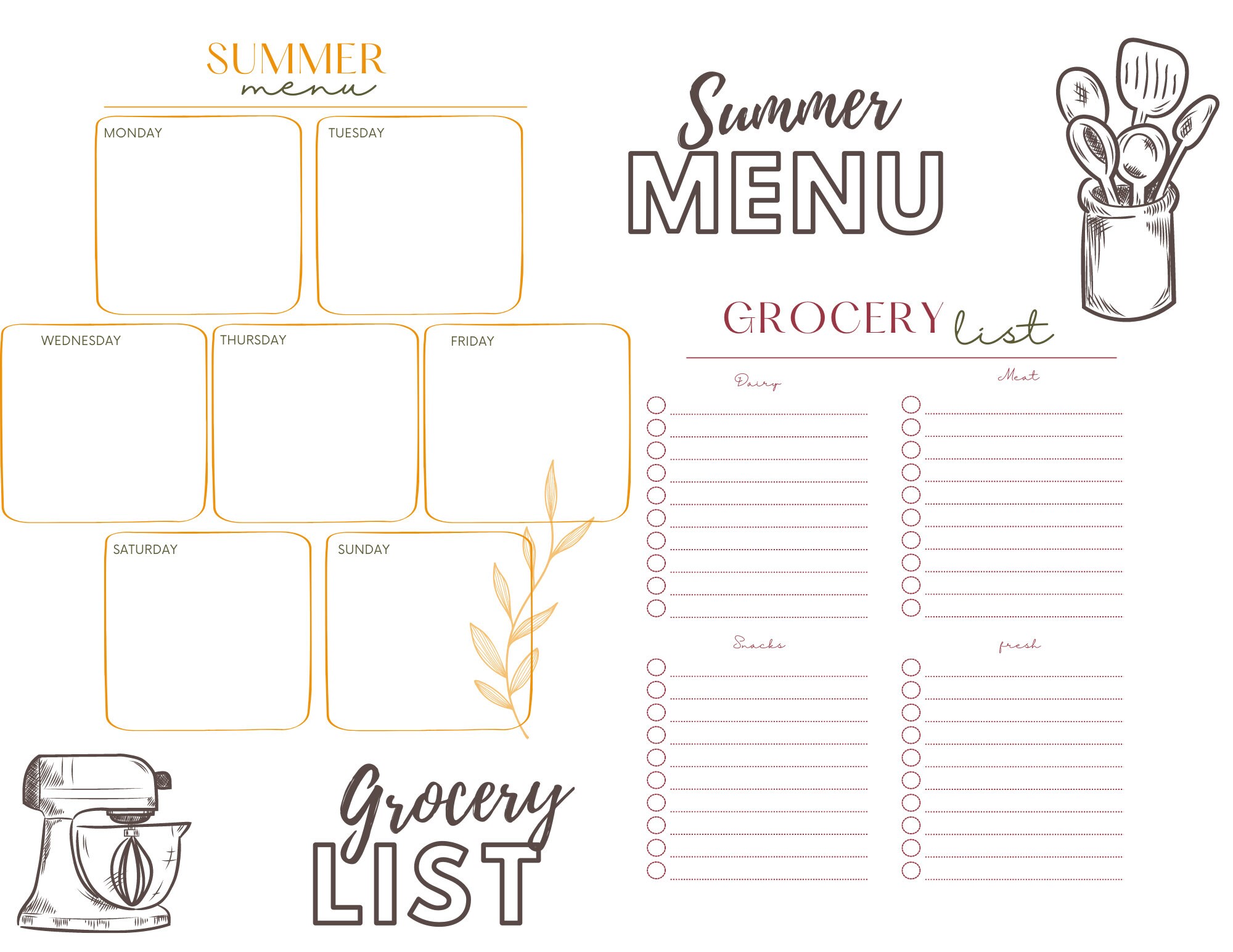Summer Menu Printable Great for Keeping the Family on Track Free ...