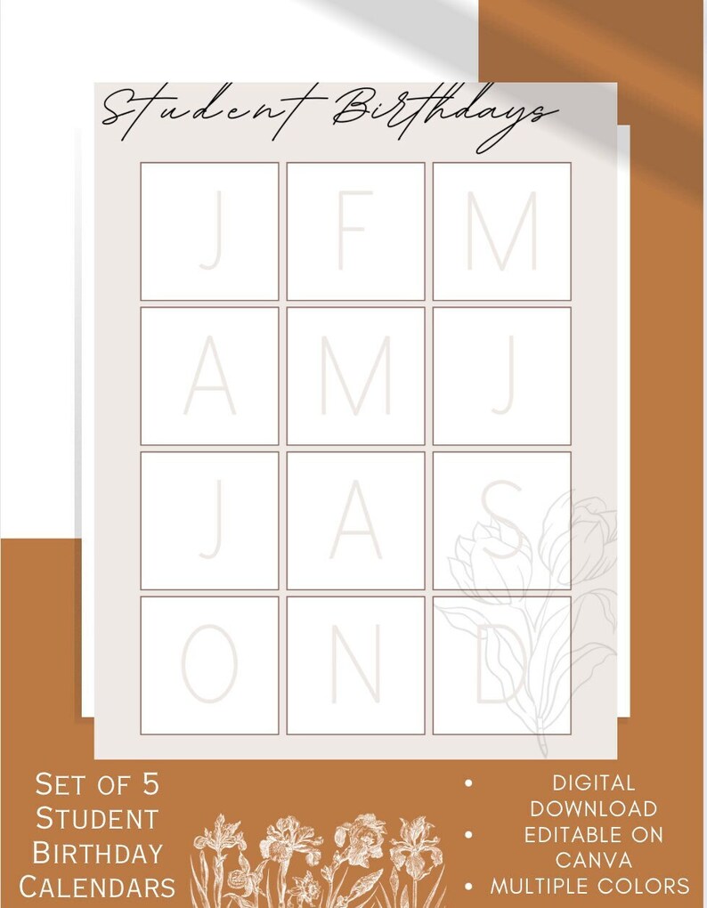 Simple and Easy Student Birthday Calendars- Digital Download- Printable ...