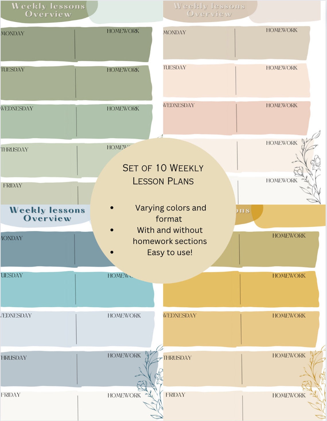 Printable Weekly Lesson Planner Template Digital Download - Etsy