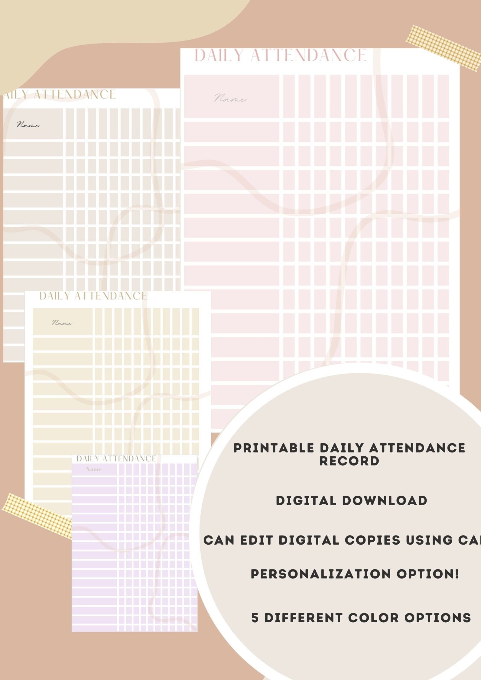 Simple and Easy Attendance Sheets- Digital Download- Printable ...