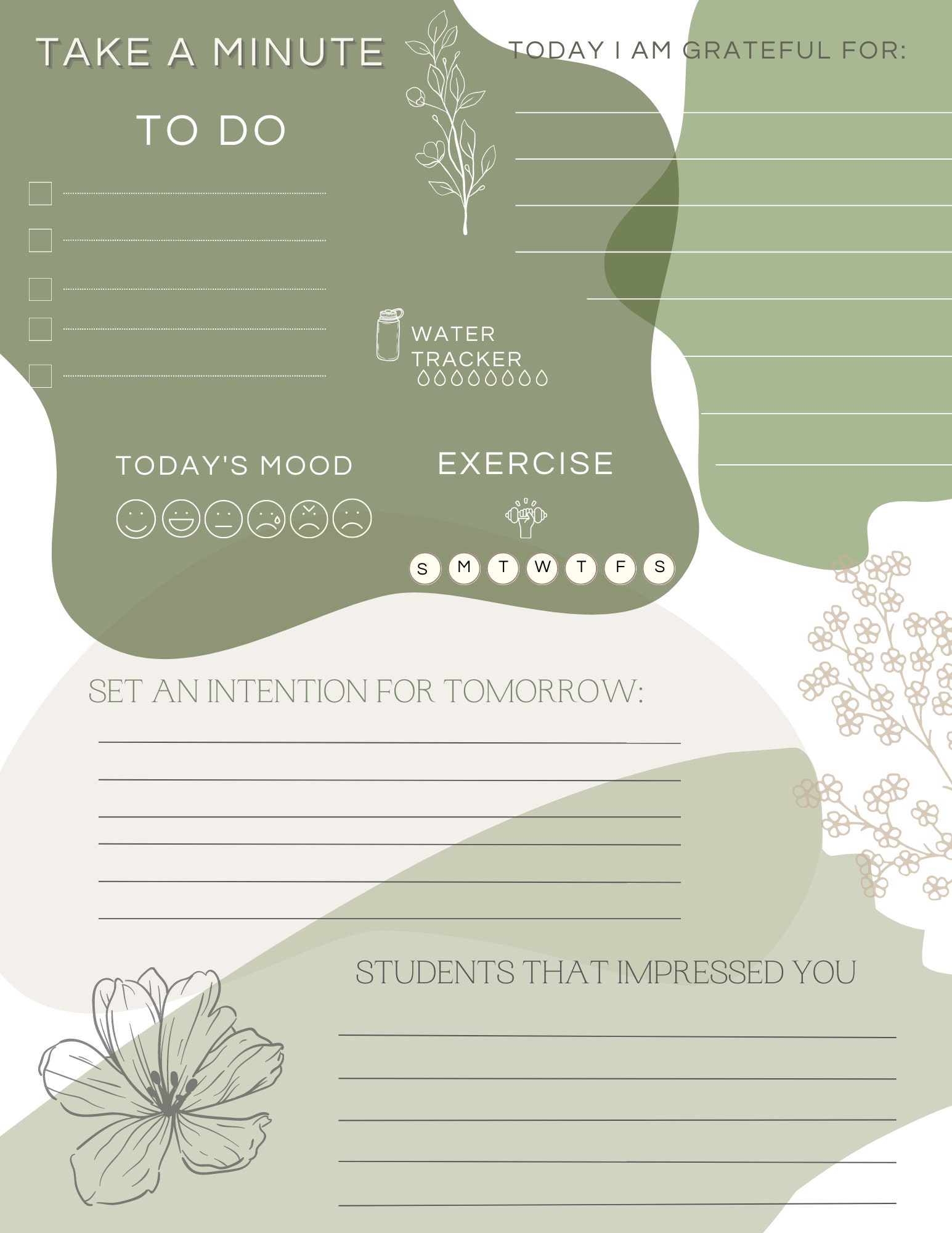 Printable Wellness Tracker - Made for Teachers! Digital Download - Etsy
