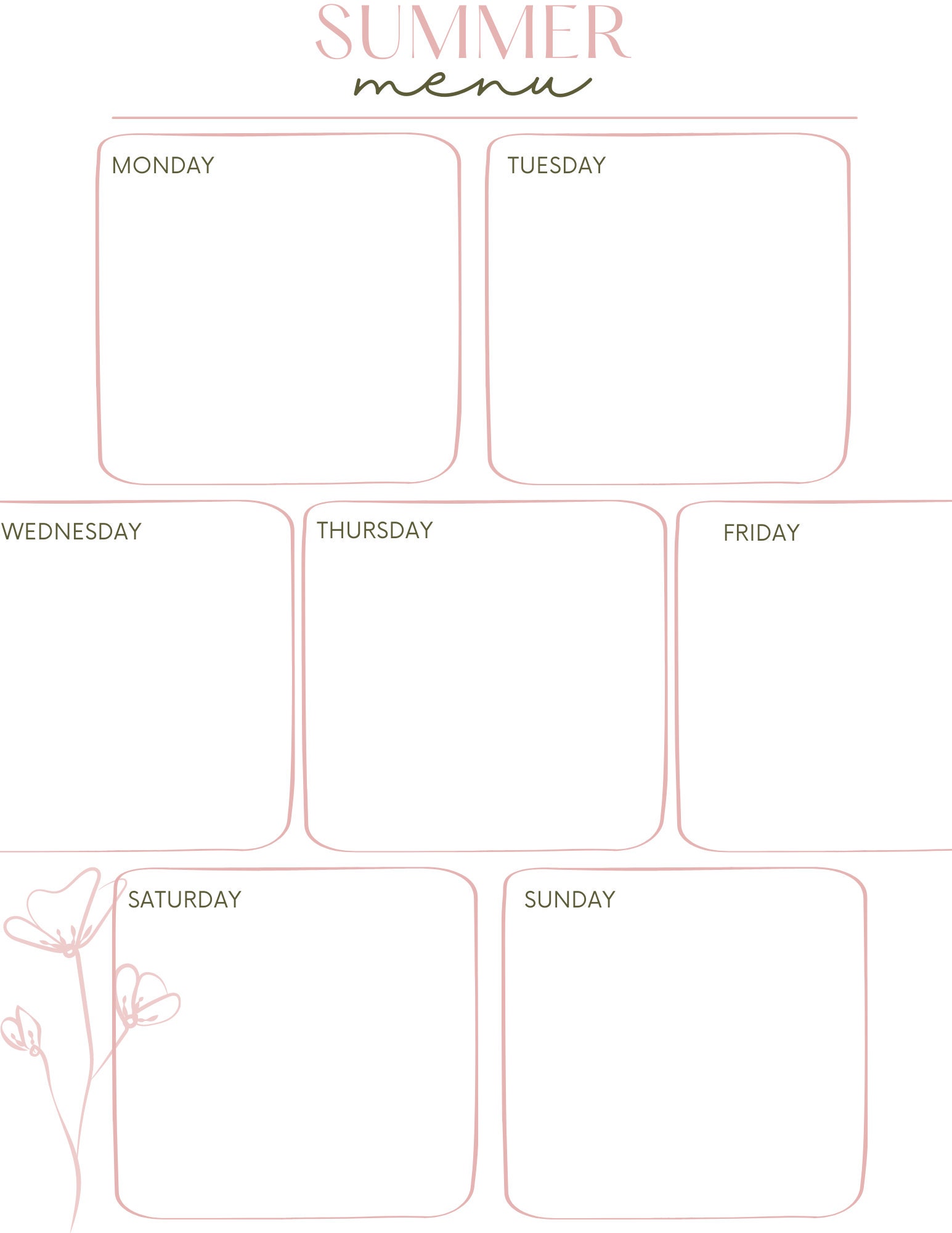 Summer Menu Printable Great for Keeping the Family on Track Free ...