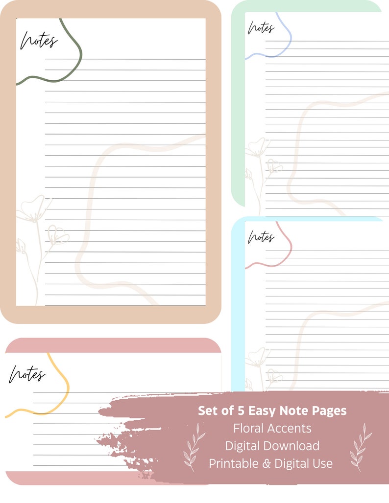 Simple and Easy Note Sheets- Digital Download- Printable & Editable ...