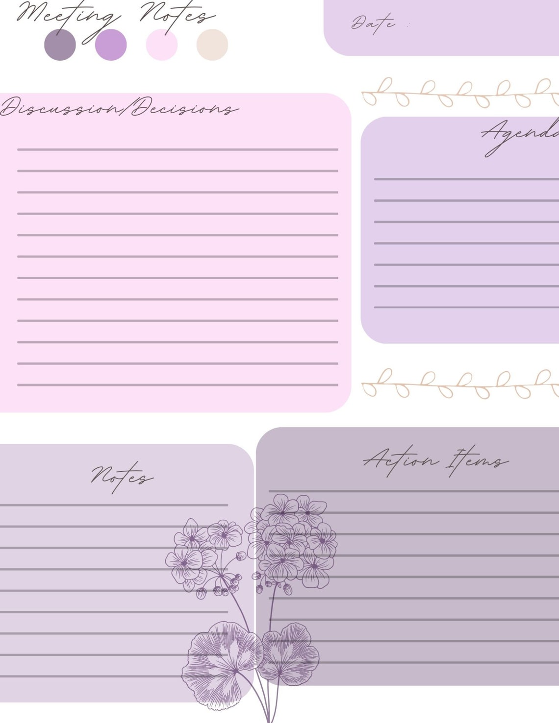 Printable Meeting Note Template Great for Teachers and Professionals - Etsy