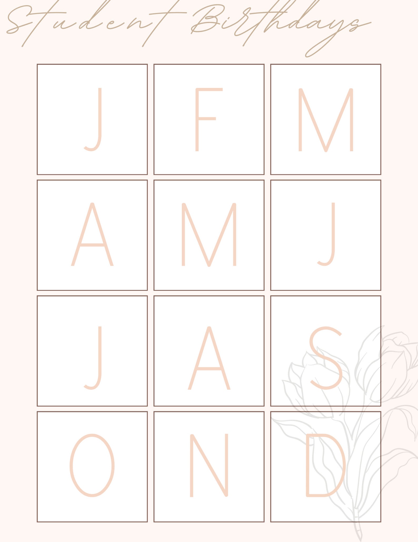 Simple and Easy Student Birthday Calendars- Digital Download- Printable ...