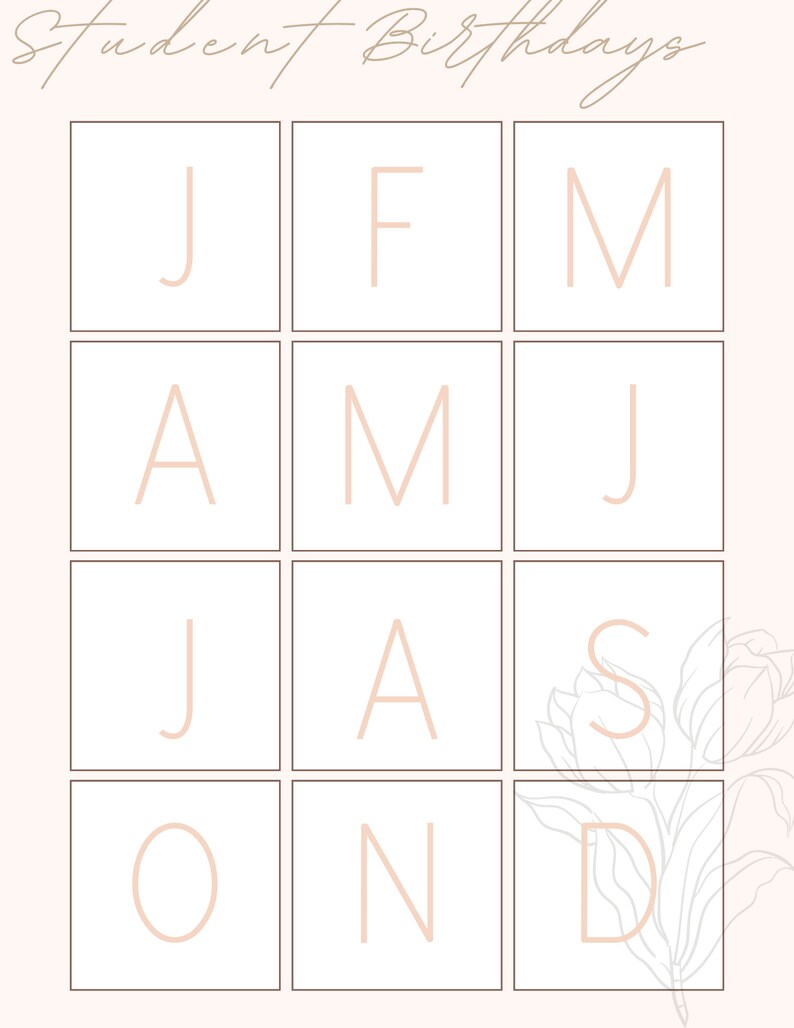 Simple and Easy Student Birthday Calendars- Digital Download- Printable ...